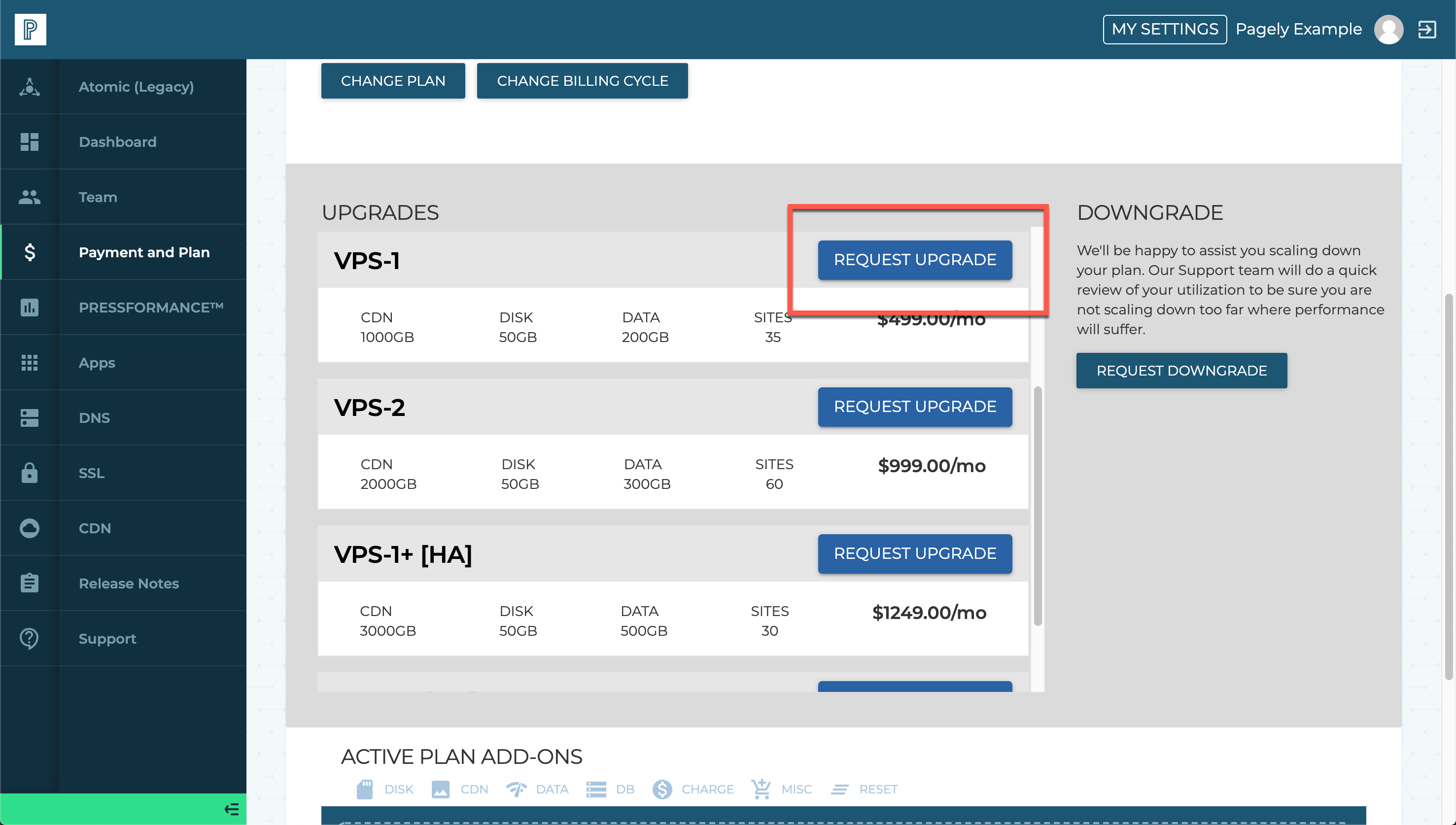 Plan Upgrades and Add-Ons in Atomic – [Pagely® Support]